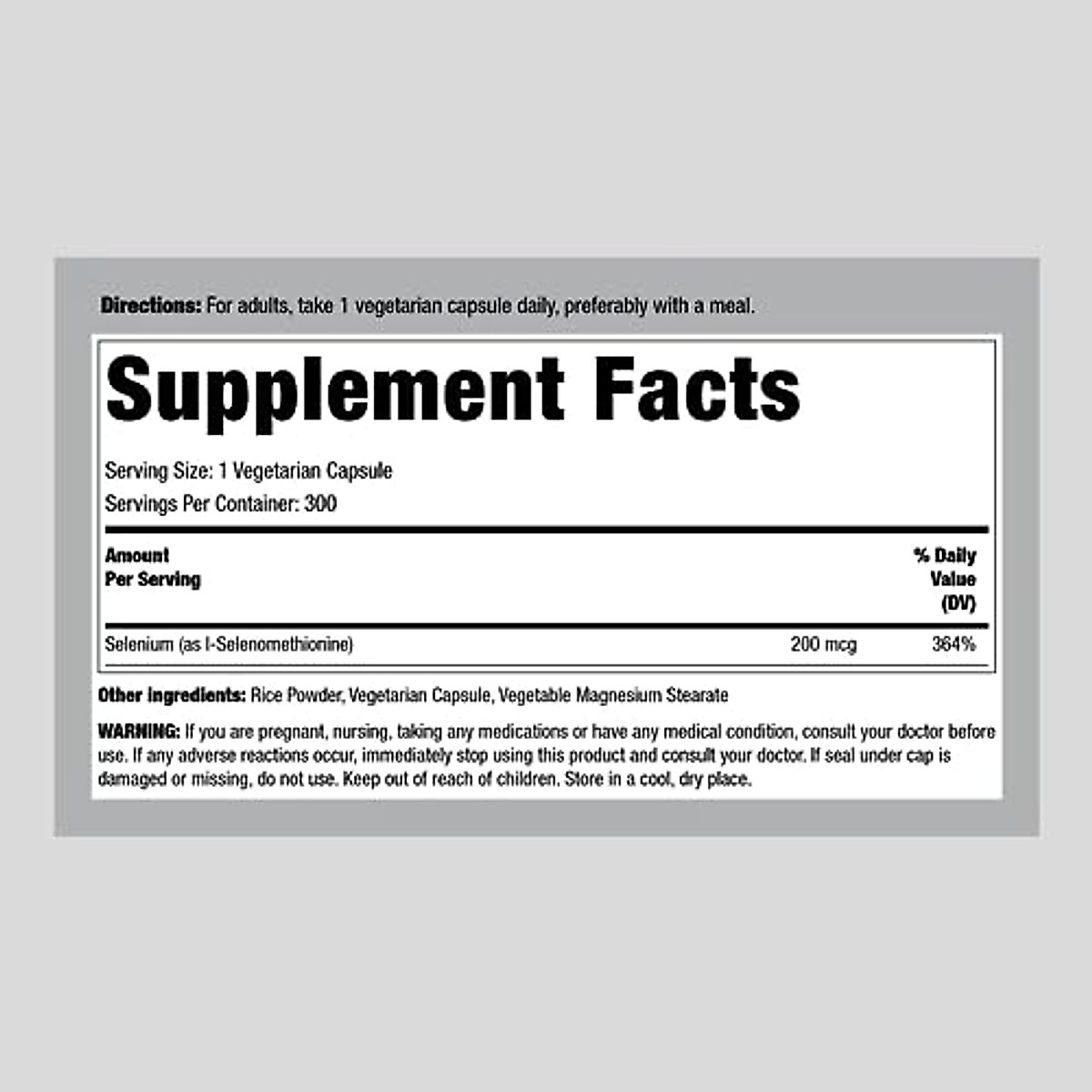 Selenium 200mcg | 300 Vegetarian Capsules | Yeast Free Selenium Supplement | Non-GMO, Gluten Free | by Piping Rock