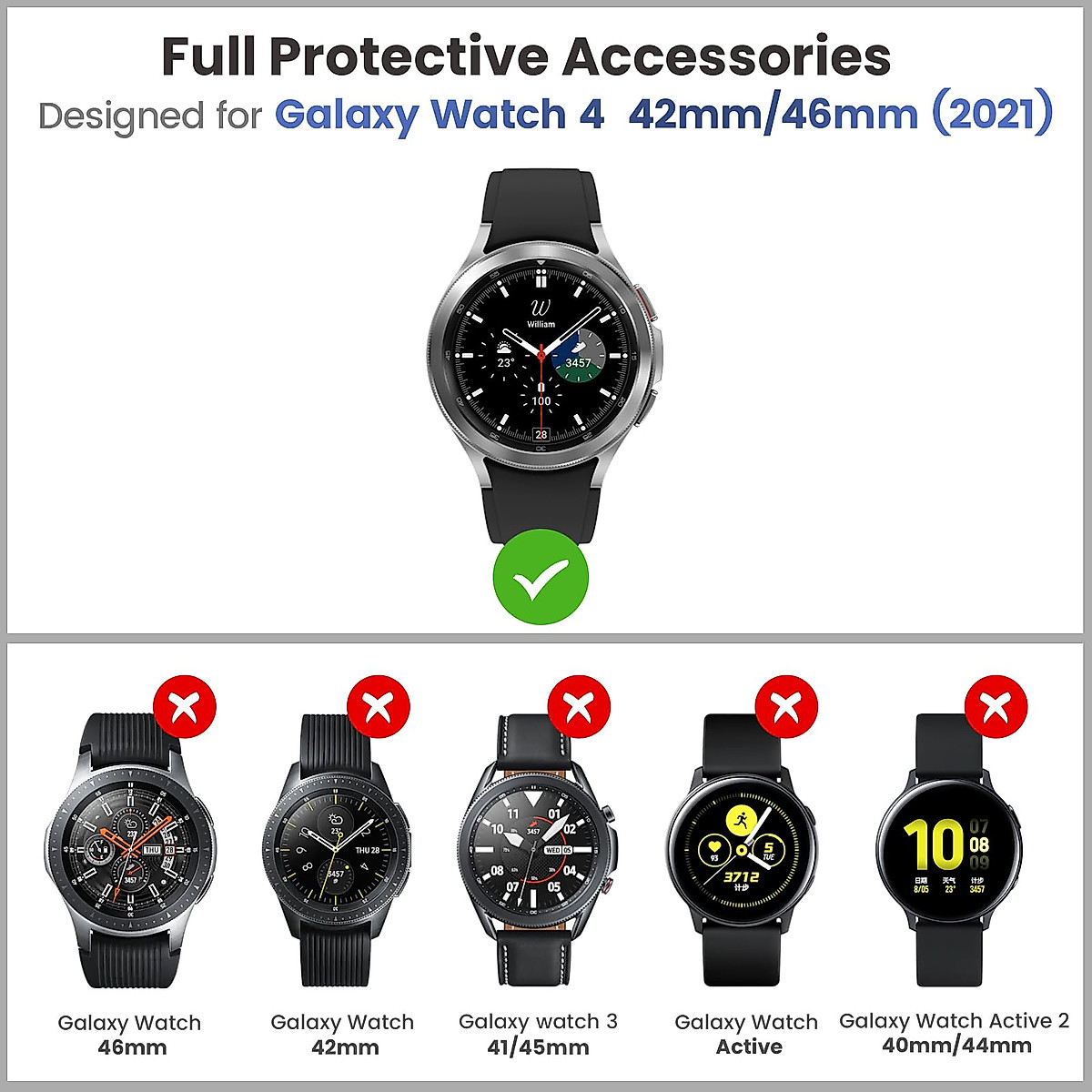 Goton 3 in 1 Accessories for Samsung Galaxy Watch 4 Classic 46mm, 1 Rugged TPU Armor Bumper Case Cover +2 Tempered Glass Screen Protector Films + 1 Bezel Ring for Galaxy Watch4 Classic 46mm Blue
