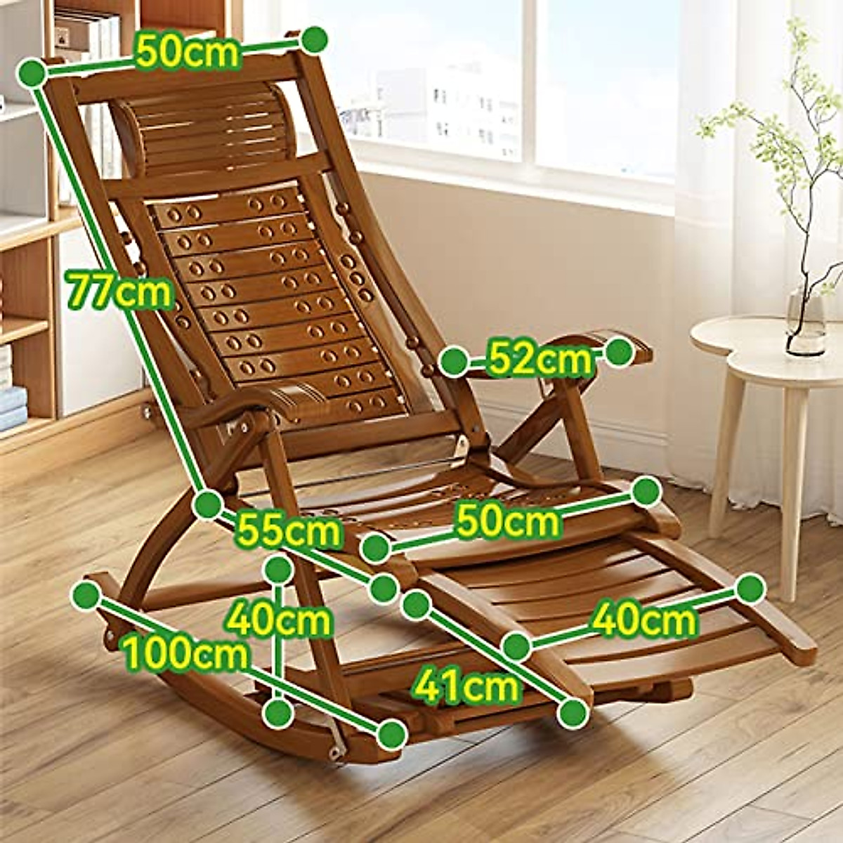Lounge Chair, Wooden Recliners for Garden Folding Chair Bamboo Recliner Folding Rocking Chair - Balcony Home Lounge Chair, Adjustable Backrest Elderly Chair