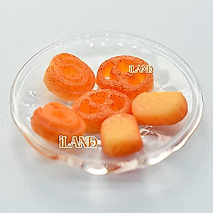 iLAND Miniature Dollhouse Accessories for Dollhouse Furniture, Glass Utensils w/Mini Food Set Incl Bowls Plates Dessert Dish Jar Cup (6 Glass pcs w/Miniature Food)