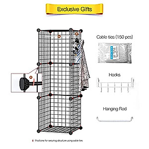 YOZO Wire Cube Storage Metal Closet Wardrobe Room Organizaion armoire Pantry Cabinet Book Shelf Organizer Rack MultiFuncation Cubby Shelving Unit, 25 Cubes, Black