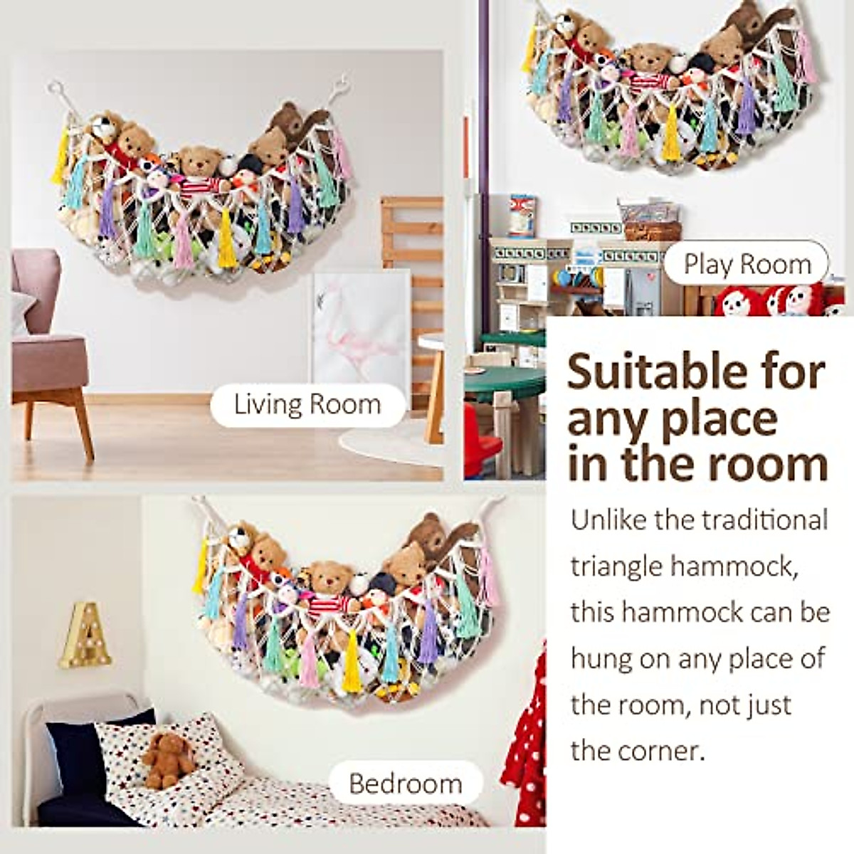 KIDDI MIDY Stuffed Animal Hammock, Nursery and Playroom Toy Storage Net Organizer for Plush Toys, Kids Bedroom Décor, Rip-Resistant Stuff Animals Holder with Hanging Hardware