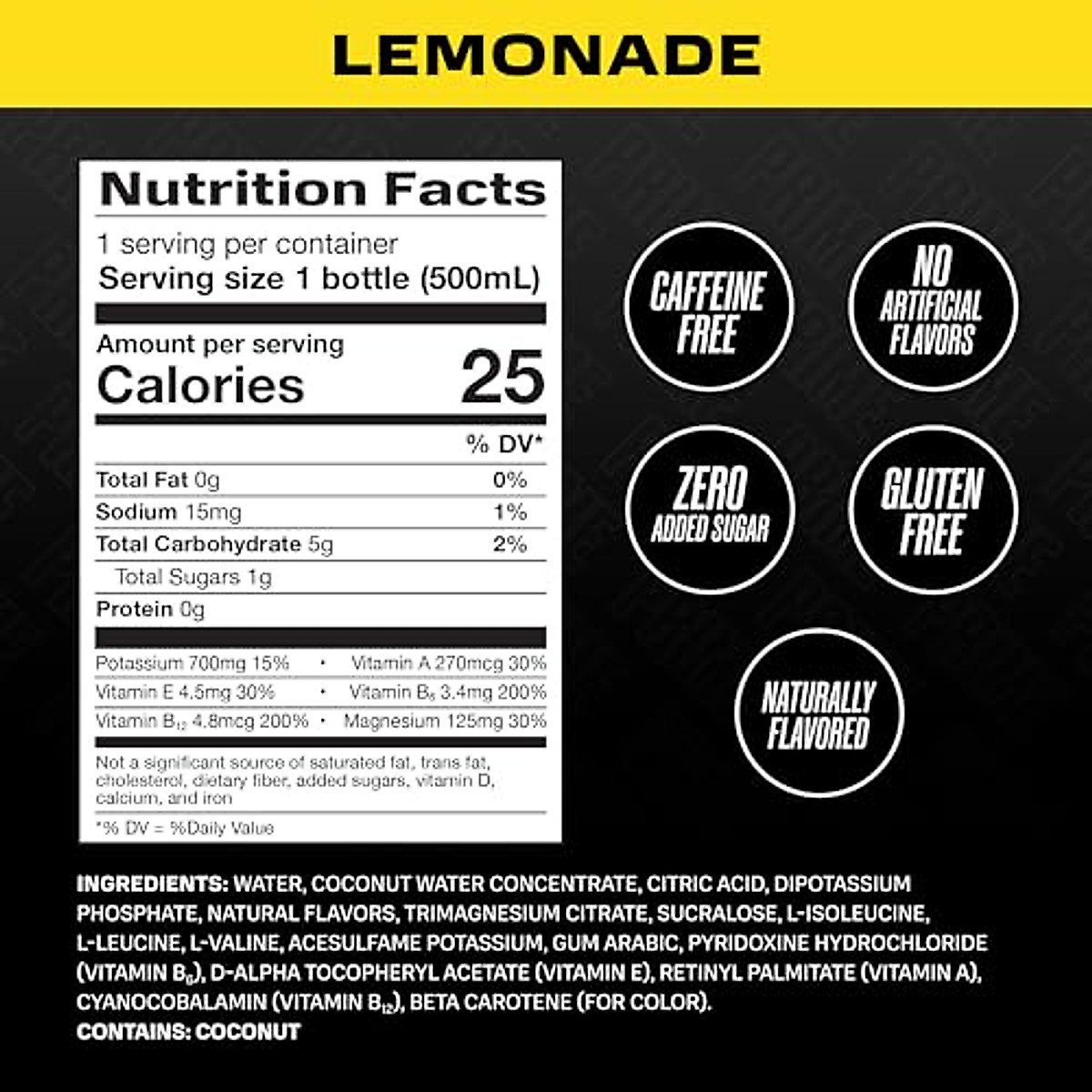 PRIME Hydration LEMONADE | Sports Drinks | Electrolyte Enhanced for Ultimate Hydration | 250mg BCAAs | B Vitamins | Antioxidants | 2g Of Sugar | 16.9 Fluid Ounce | 12 Pack