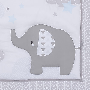 NoJo Little Love Elephant Stroll Dream Big Clouds and Stars with Chevron Border 3 Piece Nursery Mini Crib Bedding Set - Comforter, and Two Fitted Mini Crib Sheets