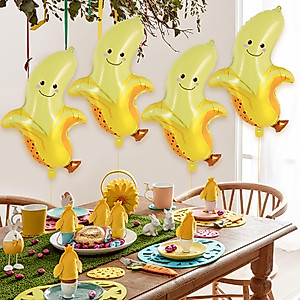 Banana Balloons, 6 Pcs Cute Banana Foil Balloons, 28 Inch Large Cute Fruit Mylar Balloons for Banana Themed Party Decoration Birthday Baby Shower