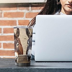 QWEUIOP 20oz Insulated Travel Coffee Mug Two Funny Donkeys Stainless Steel Tumbler with Lid Double Wall Vacuum Coffee Cup For Hot and Cold Drinks13957