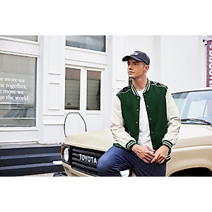 COOFANDY Mens Letterman Jackets Unisex Baseball Bomber Jacket Wool Faux Leather Coats Outwear Green Fall Jacket