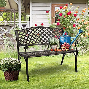 VINGLI 40.5" Patio Garden Bench,Anti- Rust Cast Iron Cast Aluminum Frame for Outdoor Path Yard Lawn Work Entryway Decor Deck,Bronze