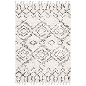 SAFAVIEH Berber Fringe Shag Collection 8' x 10' Cream/Grey BFG611A Moroccan Non-Shedding Living Room Bedroom Dining Room Entryway Plush 1.2-inch Thick Area Rug