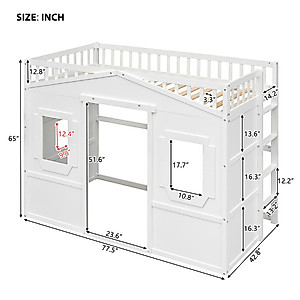 TURRIDU Twin Size Designs House Loft Bed, House Bed Frame with Ladder and Safety Guardrails,Ki-ds Playhouse Bed with Window and Ladder,for Girls Boys, White