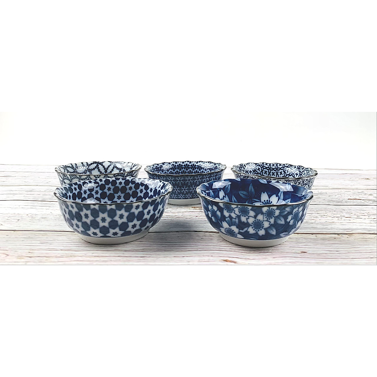 JapanBargain 4683, Set of 5 Japanese Porcelain Bowl Set Gift Set,Traditional Japanese Inspired Pattern Bowls, Made in Japan, 4-1/2" Diameter