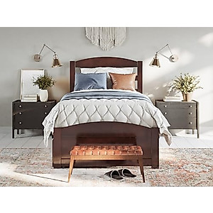AFI Warren Twin XL Size Platform Bed with Footboard, Storage, & Charging Station in Walnut
