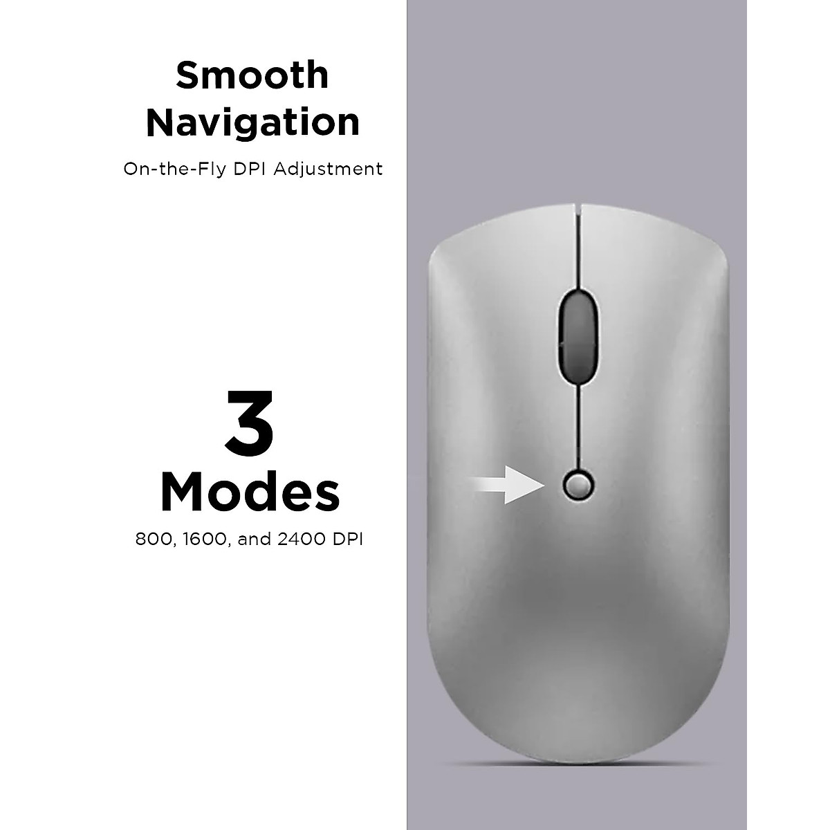 Lenovo 600 Bluetooth Silent Mouse, Blue Optical Sensor, Adjustable DPI, 4 Button, Microsoft Swift Pair, Windows, Chrome, GY50X88832, Gray
