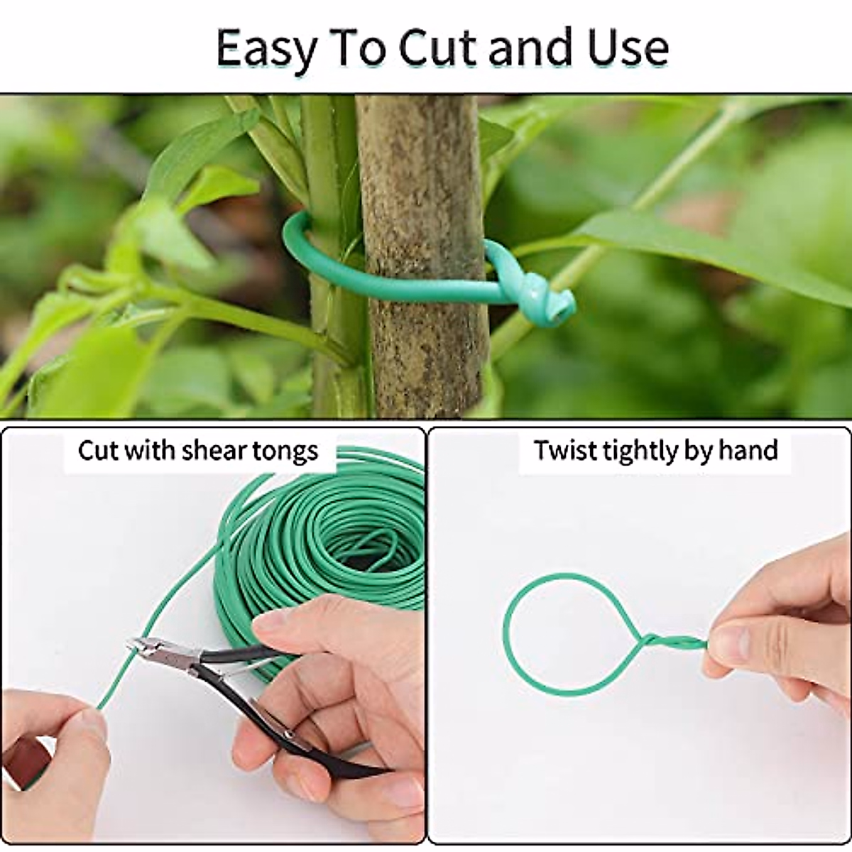 Bacetuao 2.5mm/ 0.1" Soft Plant Ties, Garden Ties TPR Flexible Durable Heavy Duty Twist Wire for Twine Tomato Branches Vines and Tying Up Cable Wires (Green)(100 Feet / 30.5m)
