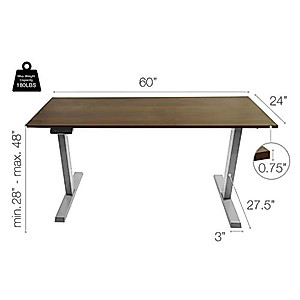 TechOrbits Electric Standing Desk Frame 60 x 24 Inch Tabletop - Motorized Workstation Two Leg Stand Up Desk with Memory Settings and Telescopic Sit Stand Height Adjustment (Grey Frame/Wood Top)