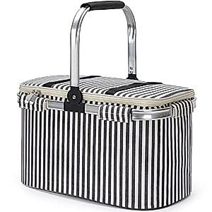 HappyPicnic Cooler Tote Bag 26L, Collapsible Picnic Basket Cooler with Aluminium Handle for Food, Shopping Grocery, Work or Outdoor Hiking Men Woman