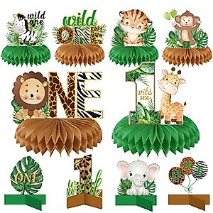 10 PCS Wild One Honeycomb Centerpieces Birthday Decorations for Boys and Girls Safari Centerpieces for Tables 3D Double Side Baby Shower Jungle Animals Party Decorations