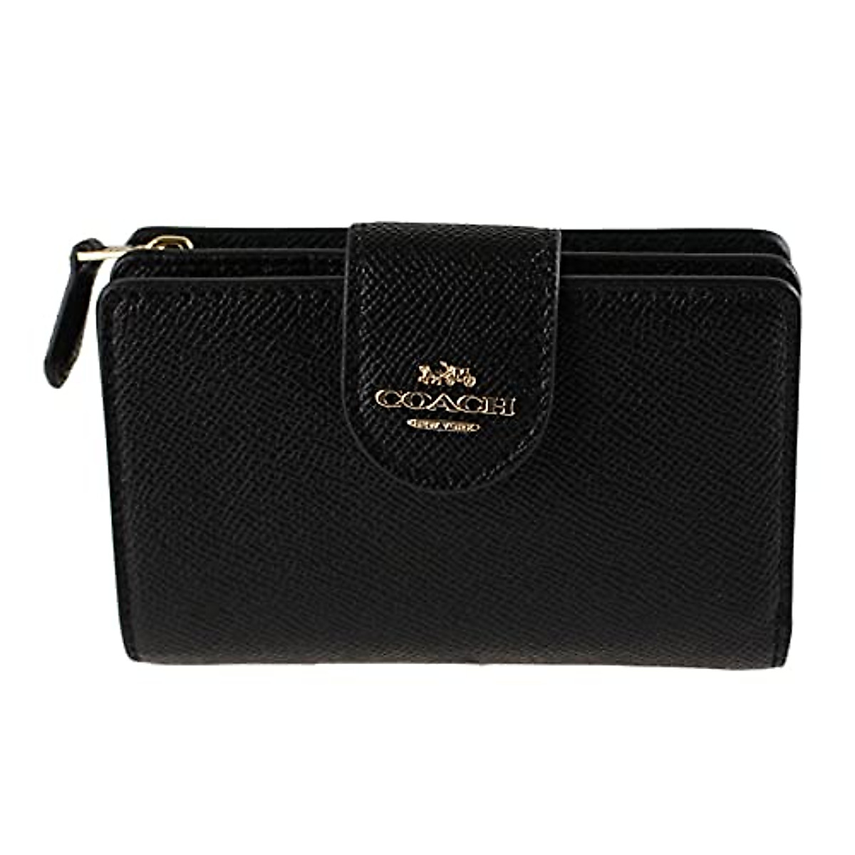 COACH Medium Leather Corner Zip Wallet in Black - Gold, Style No. 6390