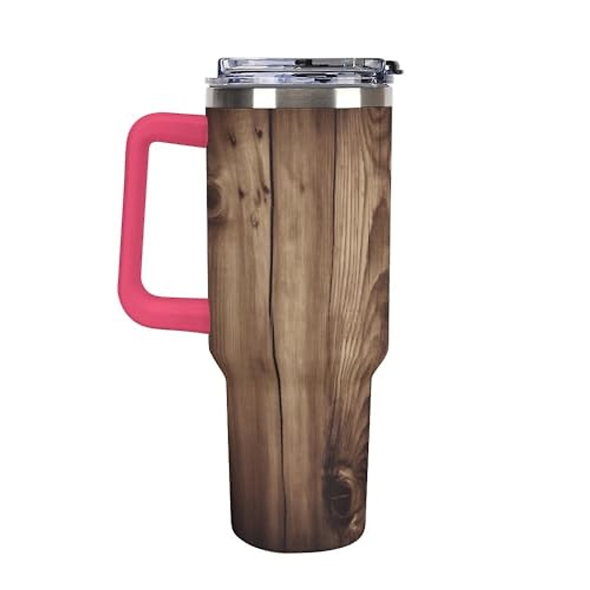 WYUSPGK 40oz Stainless Steel Car Mug, Wood Grain Print Travel Mug, Double-Wall Insulated with Straw, Perfect for Car, Office, Outdoor