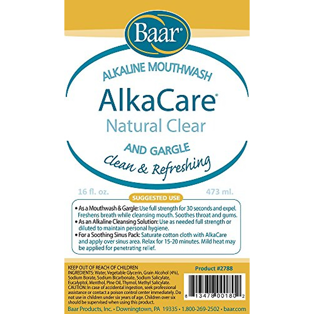 AlkaCare Natural Clear Mouthwash and Gargle, 16OZ.