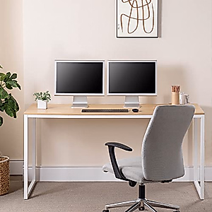 ZINUS Jennifer 63 Inch White Frame Desk, Computer Workstation, Office Desk, Easy Assembly, Natural