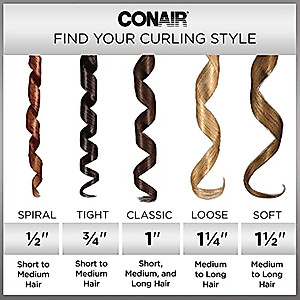 Conair Instant Heat Spiral 3/4-Inch Curling Iron, spiral guide on barrel to help achieve spiral curls – for use on short to medium hair