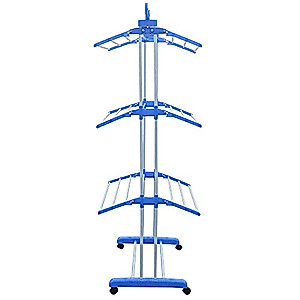 Gdrasuya10 66" Blue Folding Dryer Hanger with Casters, 3-Layer Portable Stand Towel Rack Clothes Drying Rack for Outdoor or Indoor (Blue)