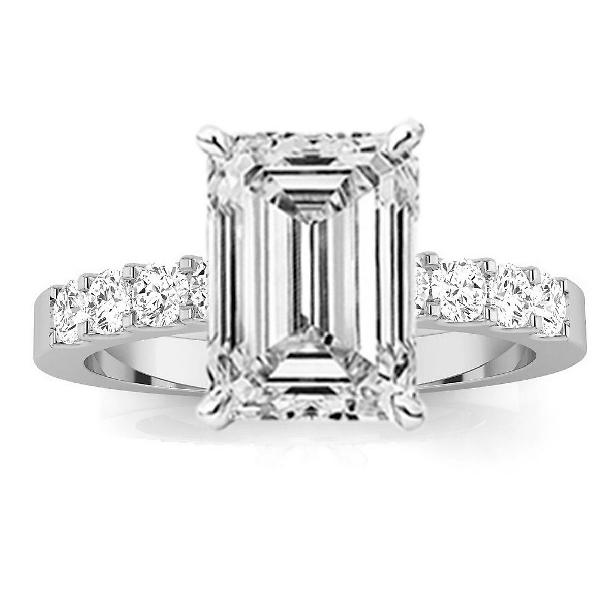 14K White Gold 3.5 Carat LAB GROWN DIAMOND Classic Prong Set Emerald Cut Diamond Engagement Ring (G-H Color VS1-VS2 Clarity 3 Ct Center)