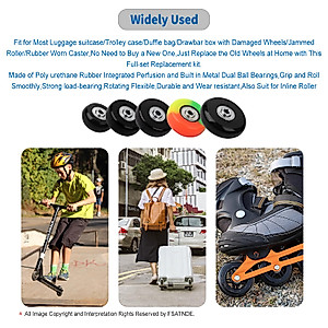 FSATNDE Luggage Suitcase Replacement Wheels Set of 4 PU Bearing Wheels-Install Width 0.8in/21mm with 3 Size Axles and Hacksaw for Trolley Bag Drawbar Box Smooth Rolling Repair(60x18mm)