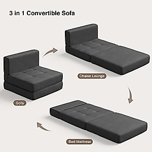 Aiho Sleeper Sofa Bed, Memory Foam Futon Sofa Bed, Floor Sofa Convertible Chair Bed Couch Bed, Modern Linen Fabric Removable Cover, for Living Room/Apartment/Loft, Dark Grey