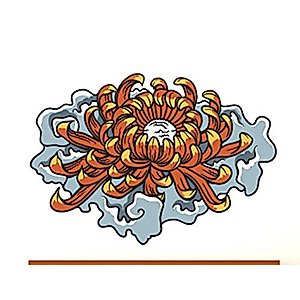 Japanese Floral Lilly Pad Wall Decals Stickers USColor004, Red w/Blue, 60 Inches