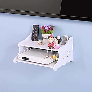 ZXKYZR8 WiFi Router Storage Shelf Set-Top Box Shelf with Two Holes Wall Living Room Home Wall Cabinet Shelf Wood Plastic Board Storage Rack Double Floating Shelf