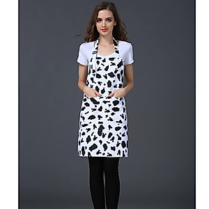 Love Potato Cute Women Girls Cooking Kitchen Apron with Pockets Black White Cow Print Bib Apron Gift, White