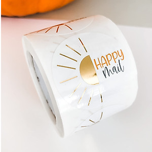 Mailed It 1.5 Inch Gold Boho Happy Mail Sun© Stickers - 250 Per Roll - for Small Business (Happy Mail Sun, 1 Roll)