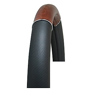 GG Grand General 54023 Black 20" Deluxe Steering Wheel Cover, Dark Wood w/Chrome Trim