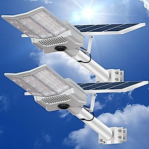 HIEPOCK 5000W Heavy Solar Street Lights Outdoor Waterproof IP66 Super Bright Outdoor LED Street Light Dusk to Dawn, LED Wide Angle Lamp with Remote Control, for Parking Lot, Yard, Plaza (2)