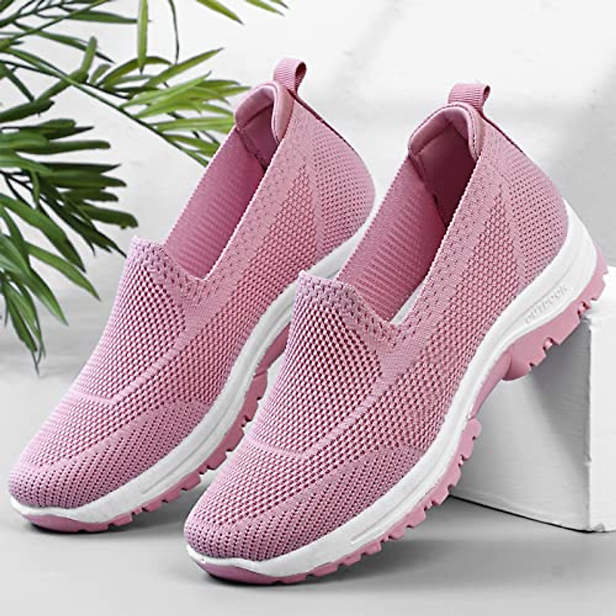 Women's Mesh Slip-On Orthopedic Sneakers with Arch Support Comfort Wide Fit Fashion Breathable Non-Slip Elderly Outdoor Sport Walking Platform Shoes (Pink,8,Female)
