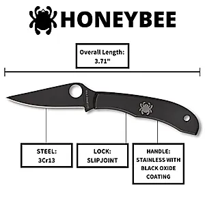 Spyderco Honeybee Black Non-Locking Knife with 1.67" 3CR Steel Blade and Durable Steel Handle - Plainedge - C137BKP