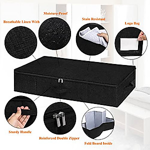 Punemi Under Bed Storage, 2 Pack Underbed Storage Container Bags With Lid, Foldable Sturdy Clothes Storage Drawer Organizer W/ 3 Handles, Ultra Thick Fabric Blanket Shoe Storage Box, 30x15x6.7inch, Black