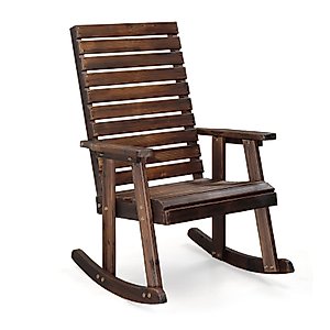 VINGLI Outdoor Wooden Rocking Chair with High Backrest, Solid Fir Wood Outdoor Rocking Chair, Heavy Duty 600 LBS Patio Rockers for Indoor and Outdoor, Garden, Yard, Patio, Rustic