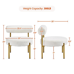 Yaheetech Boucle Accent Chair, Modern Tufted Vanity Chair, Cozy Sherpa Barrel Chair with Gold Legs, Club Chair for Living Room Bedroom Vanity Room Home Office, White