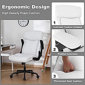 Executive Office Chair, Big and Tall Office Chair 500lbs for Heavy People Ergonomic High Back Leather Executive Office Chair with Flip-up Armrests and Adjustable Height Office Chair （White）
