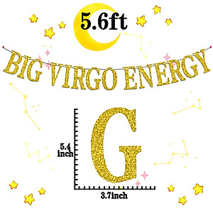 Big Virgo Energy Banner, Virgo Aug/Sept. Birthday Party Decor - 12 Constellation Theme Birthday Party Decorations Supplies, Gold Glitter