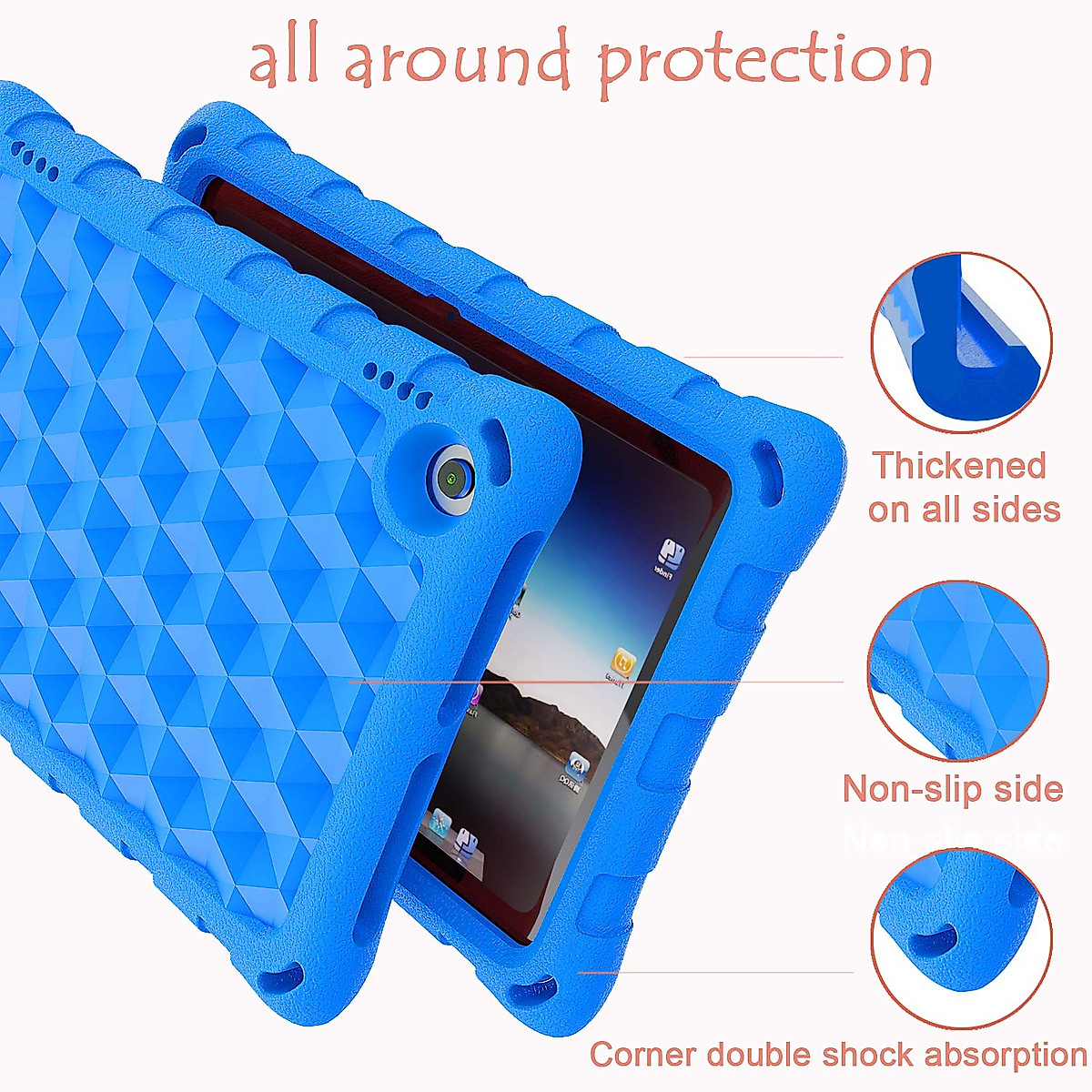 Fire HD 8 Case for Kids, OQDDQO All-New Kindle Fire 8 Case (12/10th Generation, 2022/2020 Release), Hollow Corners with Double Shock Absorption, fire 8 Tablet Case and Fire HD 8 Plus case (Blue)