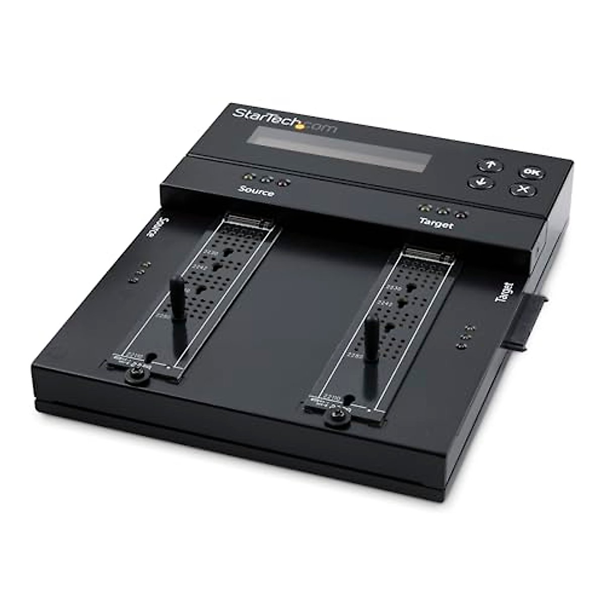 StarTech.com Standalone Dual Bay M.2 SATA/NVMe Duplicator/Eraser, HDD/SSD Cloner/Wiper for M.2 PCIe AHCI/NVMe, M.2 SATA, 2.5/3.5in Drives, Hard Drive Sanitizer/Copier, TAA (SM2DUPE11),Black