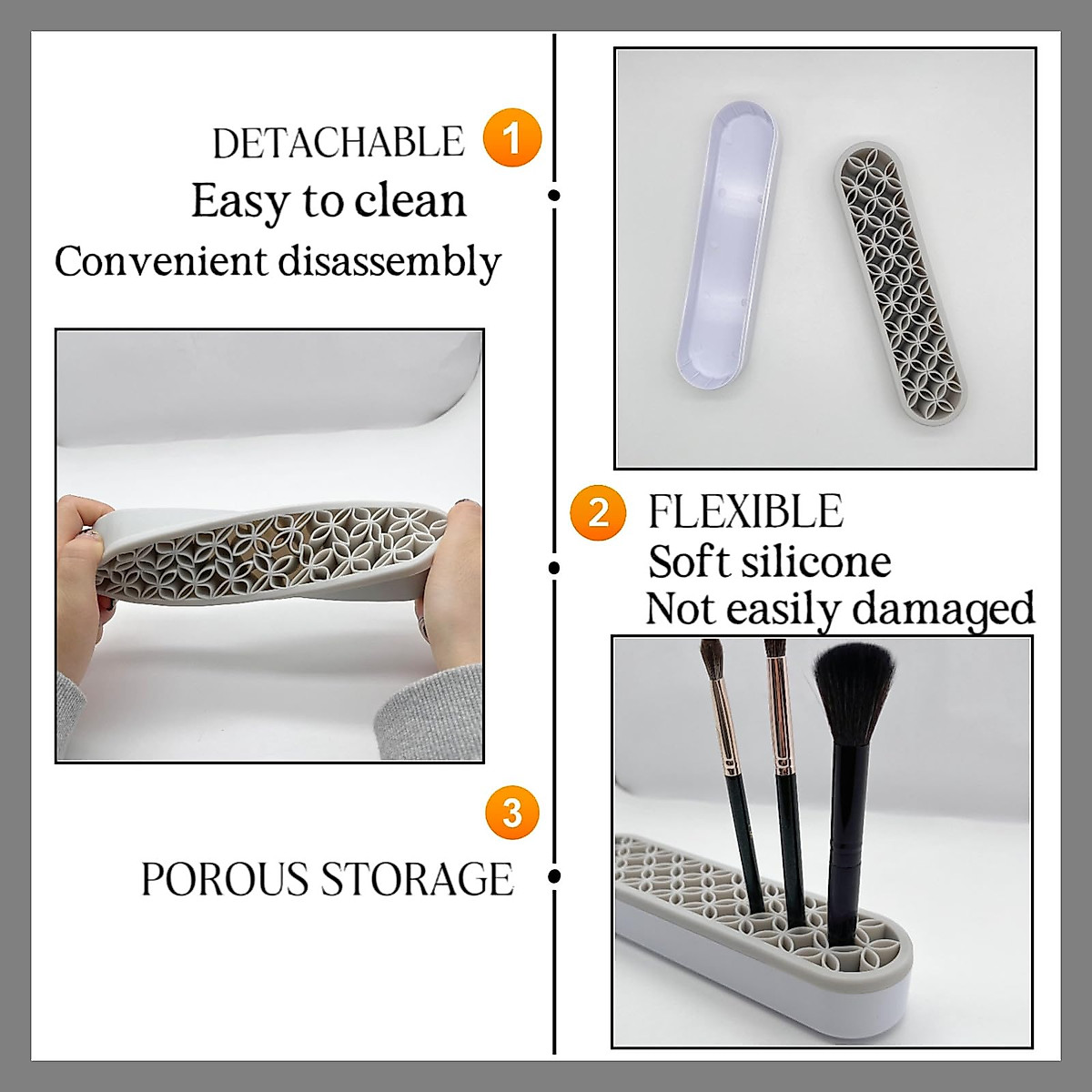 TANG SONG 2 PCS Silicone Make up Brush Holder Cosmetic Storage Box Desktop Organizers (Gray)