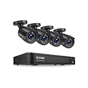 ZOSI 8CH 5MP 3K Lite Surveillance Wired Security Camera System with AI Human Vehicle Detection, 8 Channel H.265+ DVR and 4 x 1080p Bullet Camera Outdoor, 80ft Night Vision, IP66(No HDD Included)
