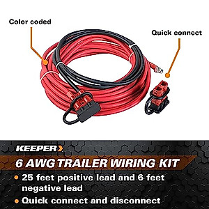 HAMPTON PROD Keeper - 6 AWG Trailer Wiring Kit - 25’ and 6’ with Quick Connect for KT and KU Winches