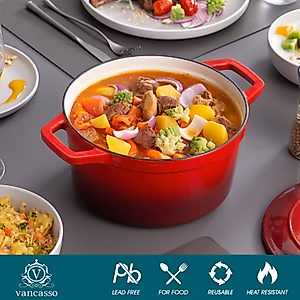 vancasso Enameled Cast Iron Dutch Oven, 4.5 Quart Enamel Dutch Oven Pot with Self Basting Lid, Non-stick Round Covered Casserole for Baking, Braiser, Stewing, Roasting,for All Heat Source