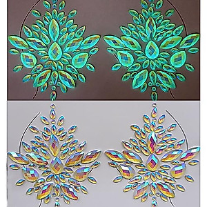 Topz Glow in The Dark face gems Halloween Makeup Body gems Stick on Body Jewels Festival Rhinestone Sticker Mermaid Body Makeup Rave Accessories for Adult Costume (TP351 Chest Paste)